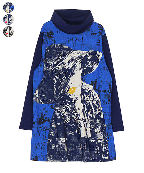 グラフィックアートプリントリブ切替長袖チュニック 26-0146｜40代 50代 60代 大人の女性に向けた 銀座発 ミセス 婦人服 ...